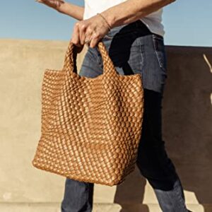 Spring & Summer Handmade Woven Tote Handbag, Vegan Leather, (Light Brown)