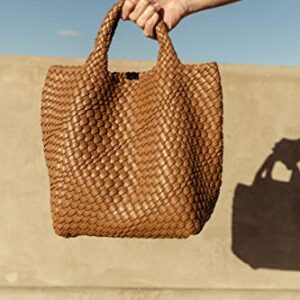 Spring & Summer Handmade Woven Tote Handbag, Vegan Leather, (Light Brown)