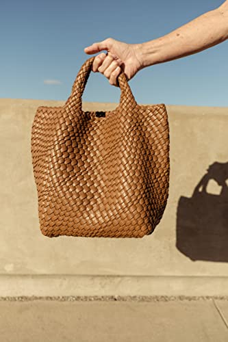 Spring & Summer Handmade Woven Tote Handbag, Vegan Leather, (Light Brown)