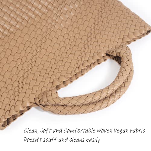 Spring & Summer Handmade Woven Tote Handbag, Vegan Leather, (Light Brown)