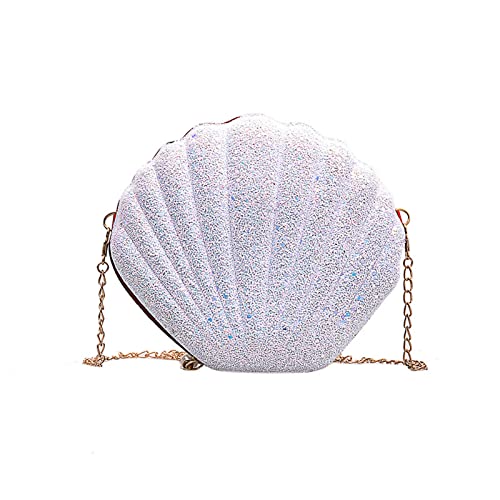 Glittering Crossbody Bags for Women, Chain Strap Pearl Shoulder Bag, Seashell Purses, Mermaid Clutch Handbag