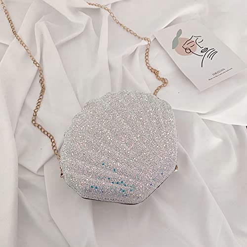 Glittering Crossbody Bags for Women, Chain Strap Pearl Shoulder Bag, Seashell Purses, Mermaid Clutch Handbag