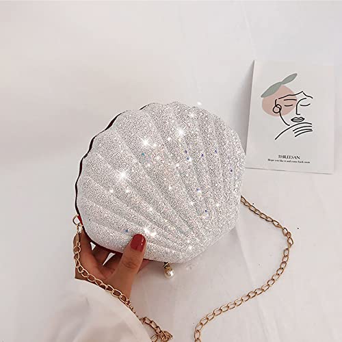 Glittering Crossbody Bags for Women, Chain Strap Pearl Shoulder Bag, Seashell Purses, Mermaid Clutch Handbag