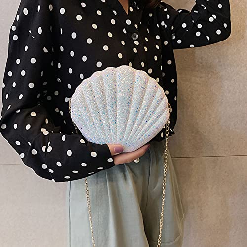 Glittering Crossbody Bags for Women, Chain Strap Pearl Shoulder Bag, Seashell Purses, Mermaid Clutch Handbag