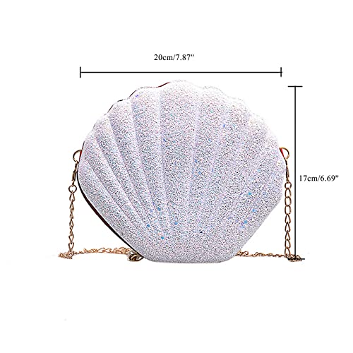 Glittering Crossbody Bags for Women, Chain Strap Pearl Shoulder Bag, Seashell Purses, Mermaid Clutch Handbag