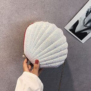 Glittering Crossbody Bags for Women, Chain Strap Pearl Shoulder Bag, Seashell Purses, Mermaid Clutch Handbag