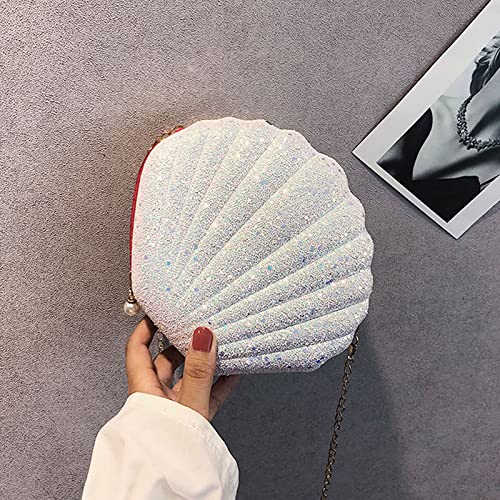 Glittering Crossbody Bags for Women, Chain Strap Pearl Shoulder Bag, Seashell Purses, Mermaid Clutch Handbag