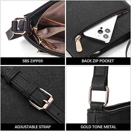 BOSTANTEN Crossbody Bags for Women Designer Cell Phone Multi Pockets Cross Body Purses Shoulder Handbags Ladies Black