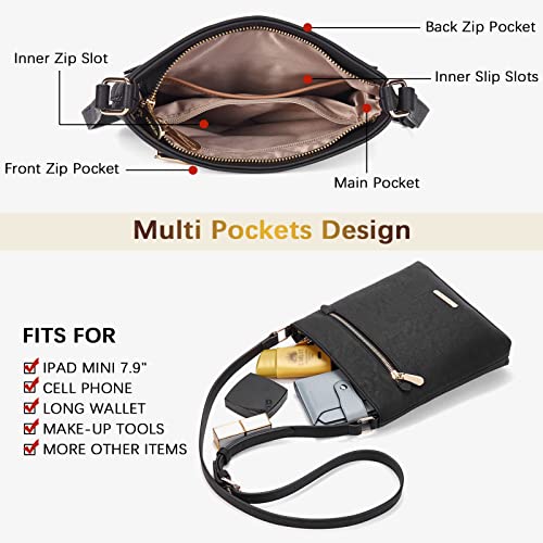 BOSTANTEN Crossbody Bags for Women Designer Cell Phone Multi Pockets Cross Body Purses Shoulder Handbags Ladies Black