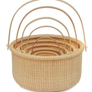 Teng Jin Open Round Nantucket Lightship Baskets with Handles Handwoven Storage Serving Baskets for Easter, Picnics, Gifts, Home Decor and More several sizes ranging from 5” 13”