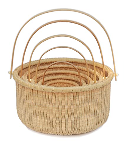 Teng Jin Open Round Nantucket Lightship Baskets with Handles Handwoven Storage Serving Baskets for Easter, Picnics, Gifts, Home Decor and More several sizes ranging from 5” 13”