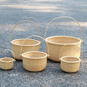 Teng Jin Open Round Nantucket Lightship Baskets with Handles Handwoven Storage Serving Baskets for Easter, Picnics, Gifts, Home Decor and More several sizes ranging from 5” 13”