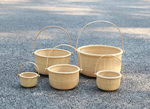 Teng Jin Open Round Nantucket Lightship Baskets with Handles Handwoven Storage Serving Baskets for Easter, Picnics, Gifts, Home Decor and More several sizes ranging from 5” 13”