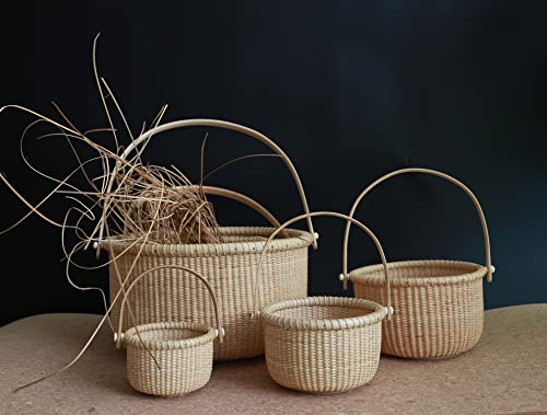 Teng Jin Open Round Nantucket Lightship Baskets with Handles Handwoven Storage Serving Baskets for Easter, Picnics, Gifts, Home Decor and More several sizes ranging from 5” 13”