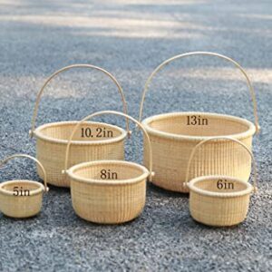 Teng Jin Open Round Nantucket Lightship Baskets with Handles Handwoven Storage Serving Baskets for Easter, Picnics, Gifts, Home Decor and More several sizes ranging from 5” 13”