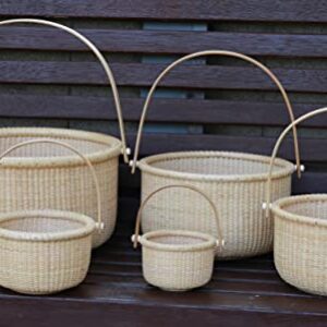 Teng Jin Open Round Nantucket Lightship Baskets with Handles Handwoven Storage Serving Baskets for Easter, Picnics, Gifts, Home Decor and More several sizes ranging from 5” 13”