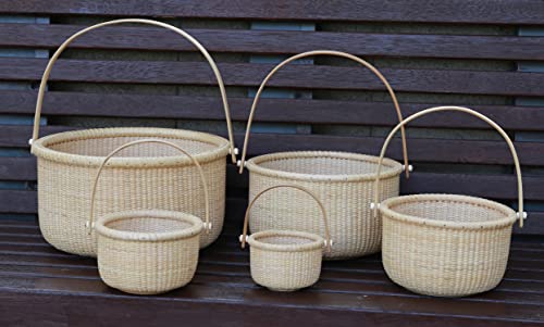 Teng Jin Open Round Nantucket Lightship Baskets with Handles Handwoven Storage Serving Baskets for Easter, Picnics, Gifts, Home Decor and More several sizes ranging from 5” 13”