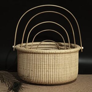 Teng Jin Open Round Nantucket Lightship Baskets with Handles Handwoven Storage Serving Baskets for Easter, Picnics, Gifts, Home Decor and More several sizes ranging from 5” 13”