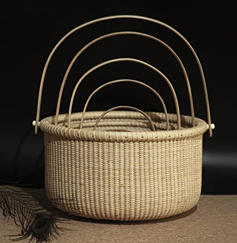 Teng Jin Open Round Nantucket Lightship Baskets with Handles Handwoven Storage Serving Baskets for Easter, Picnics, Gifts, Home Decor and More several sizes ranging from 5” 13”