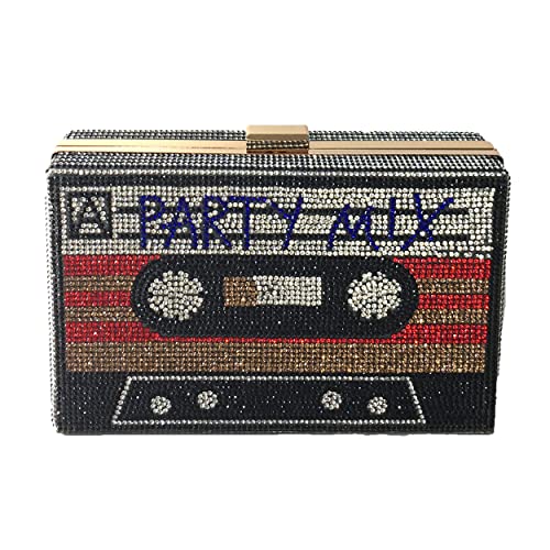 Fashion Culture Party Mix Retro Cassette Tape Kitsch Crystal Box Clutch Crossbody, Multi