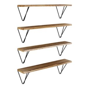 wallniture colmar floating shelves for living room decor, 24″ bookshelf, kitchen organization and storage shelves for bathroom accessories, bedroom decor wall shelf set of 4, burnt