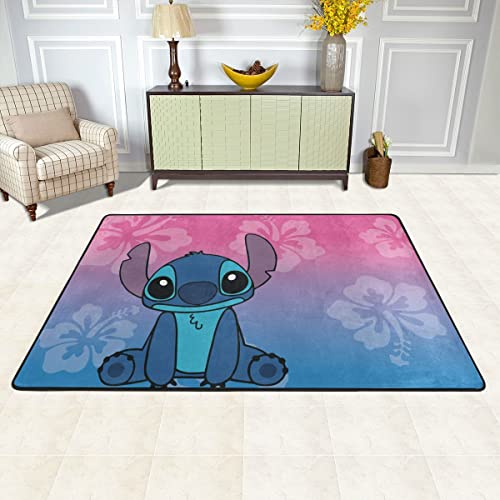 KLGB Large Anime Rug Little Blue Monster Rug for Stitch, Non-Slip Bathroom Rugs, Kitchen Rugs Velvet Carpet Floor Mat Rugs for Bedroom (Little Blue Monster 4, 36"x24")