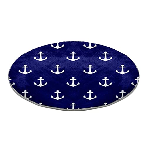 Rugs for Living Room Round Area Rug Indoor Soft Bedroom Floor Sofa Dorm Circular Carpet, Navy Blue Anchor