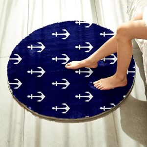 Rugs for Living Room Round Area Rug Indoor Soft Bedroom Floor Sofa Dorm Circular Carpet, Navy Blue Anchor