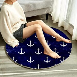 Rugs for Living Room Round Area Rug Indoor Soft Bedroom Floor Sofa Dorm Circular Carpet, Navy Blue Anchor