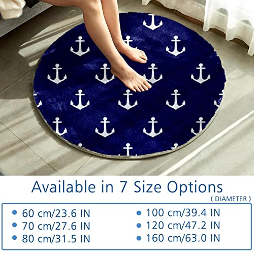 Rugs for Living Room Round Area Rug Indoor Soft Bedroom Floor Sofa Dorm Circular Carpet, Navy Blue Anchor