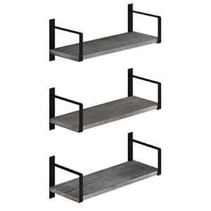 wallniture toledo 17″x6″ floating bookshelf living room decor, kitchen shelves, bathroom shelf, wall shelves for bedroom & office, gray set of 3