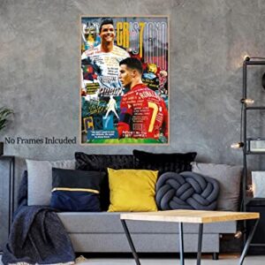 CR7 Cristiano Ronaldo Poster, Motivational Soccer Star Canvas Wall Art, Football Sports Wall Art, Manchester Cristiano Ronaldo Art Poster for Gym Office Man Cave Home Decoration, 16"x24"-Unframed