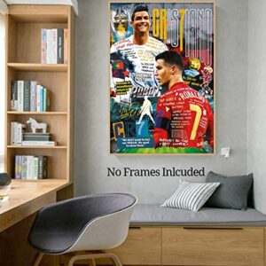 CR7 Cristiano Ronaldo Poster, Motivational Soccer Star Canvas Wall Art, Football Sports Wall Art, Manchester Cristiano Ronaldo Art Poster for Gym Office Man Cave Home Decoration, 16"x24"-Unframed