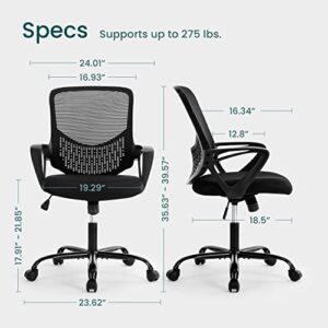 SMUG Home Office Desk Chairs with Wheels, Dark Black 23.8D x 23.2W x 39.8H in