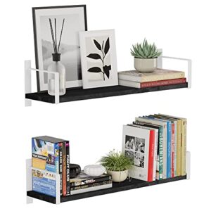 wallniture toledo 24″ floating shelves for living room decor wall shelves for bedroom, bathroom organizer & kitchen organization black bookshelf set of 2 wood