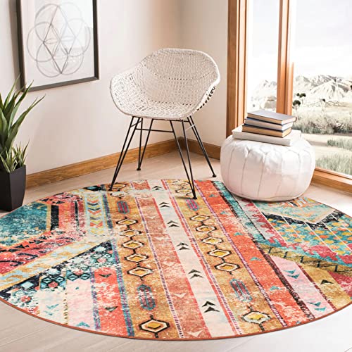 Wonnitar Machine Washable Round Area Rug 6ft - Southwestern Ultra-Thin Large Round Rug for Bedroom,Non-Slip Soft Living Room Circle Mat,Boho Non-Shed Carpet for Laundry Nursery Dining Room