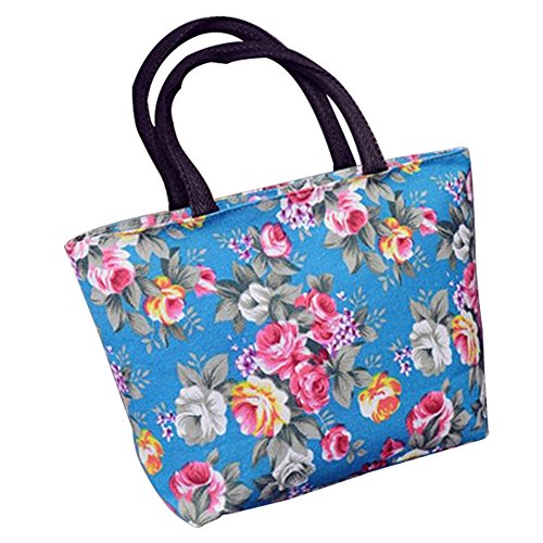 ODEROL LIANXIAO - Canvas Handbag, Flower Floral Printed Large Capacity Tote Bag Shoulder Bag Blue