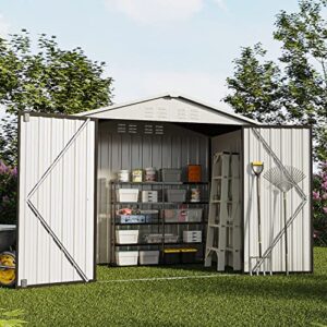 tolead metal outdoor storage shed 6′ x 4′, outside storage house with triangular roof & lockable door, steel utility tool shed for backyard garden patio lawn, dark grey