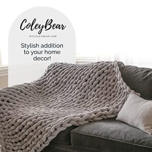 COLEYBEAR Chunky Knit Blanket, Super Soft and Warm Non-Shedding Knitted Blanket, Luxe Stockinette Knit Chunky Blanket, 14 Pounds, 38 Inches x 75 Inches, Twin Size, Light Gray