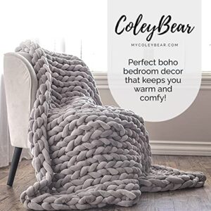 COLEYBEAR Chunky Knit Blanket, Super Soft and Warm Non-Shedding Knitted Blanket, Luxe Stockinette Knit Chunky Blanket, 14 Pounds, 38 Inches x 75 Inches, Twin Size, Light Gray