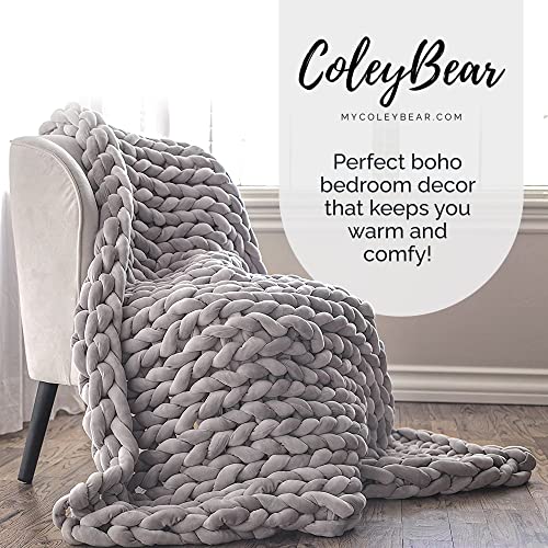 COLEYBEAR Chunky Knit Blanket, Super Soft and Warm Non-Shedding Knitted Blanket, Luxe Stockinette Knit Chunky Blanket, 14 Pounds, 38 Inches x 75 Inches, Twin Size, Light Gray