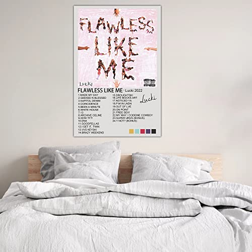 R-timer Lucki Poster Flawless Like Me Album Cover Poster Music Poster Decorations Paintings Retro Poster Canvas Wall Art for Living Room Bedroom Gift Unframed (12x18inch(30x45cm))