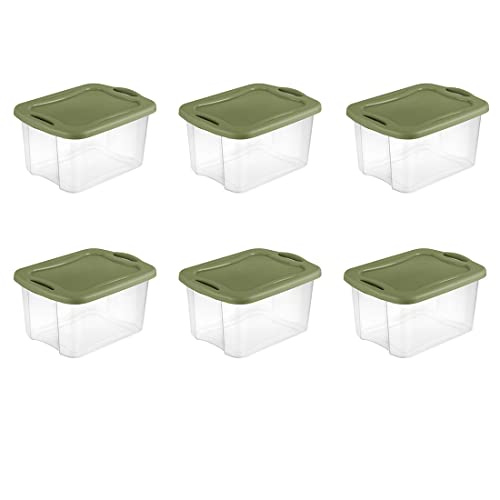 MUDUH 40 Qt. Easy Carry Storage Box Plastic -Clear Plastic Stackable Storage Container Bin Box Tote with Set of 6,for Home & Classroom, Clear/Sage Legume