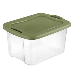 MUDUH 40 Qt. Easy Carry Storage Box Plastic -Clear Plastic Stackable Storage Container Bin Box Tote with Set of 6,for Home & Classroom, Clear/Sage Legume