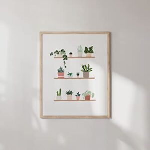 HAUS AND HUES Plant Pictures Wall Art - Succulent Art Wall Decor, Plant Prints Wall Art & Botanical Plant Wall Art Prints, Cactus Poster Botanical Flower pots on Shelves (Unframed, 16x20)