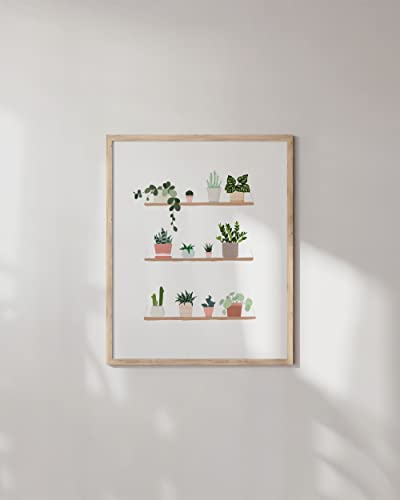 HAUS AND HUES Plant Pictures Wall Art - Succulent Art Wall Decor, Plant Prints Wall Art & Botanical Plant Wall Art Prints, Cactus Poster Botanical Flower pots on Shelves (Unframed, 16x20)