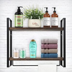 infankey bathroom shelves, 2 tier bathroom shelves over toilet, wood floating shelves with towel bar, bathroom shelf organizer for wall decor, wall shelf for living room, kitchen, bedroom