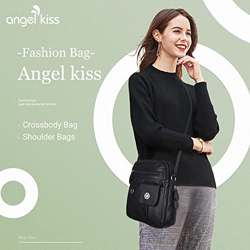 Angel Kiss Vegan Leather Crossbody Bag Women Shoulder Purse Female Multiple Zipper Pockets