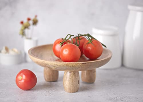 HUCH - Mango wood, Wooden bowls for decor - Fruit bowl - Decorative Bowls for Home Decor - Wood Fruit Bowl - Pedestal Bowl - Footed bowl - Wooden bowl