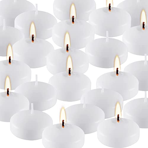 CIPHANDS 10 Hour Floating Candles, 3'' White Unscented Dripless Wax Discs, for Cylinder Vases, Centerpieces at Wedding, Party, Pool, Holiday (24 Set)